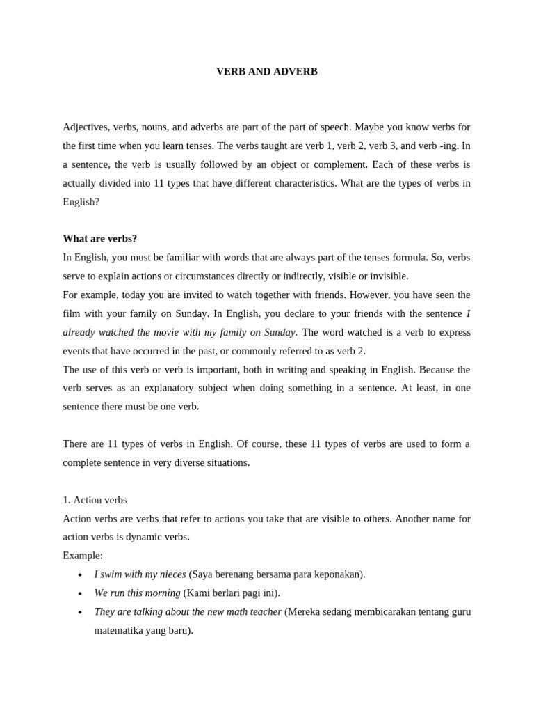 VERB AND ADVERB | PDF | Verb | Adverb