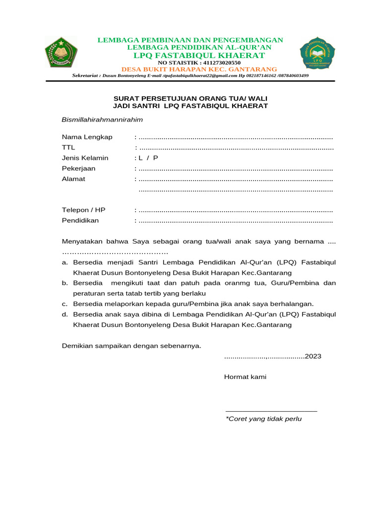 Form Persetujuan Orang Tua Wali | PDF