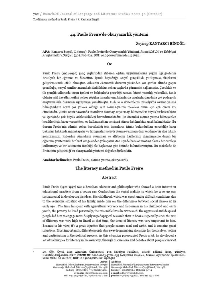 44. Paulo Freire’de Okuryazarlık Yöntemi | PDF
