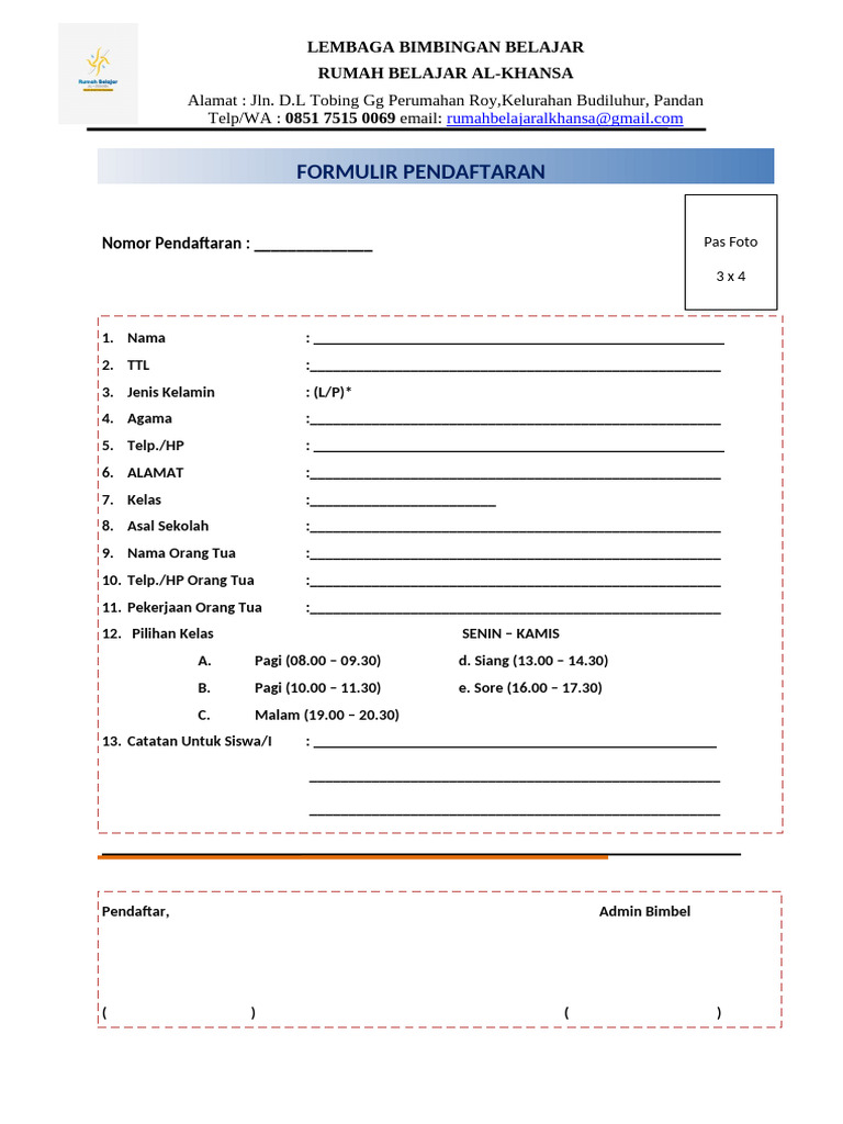 Formulir Bimbel Gedung I | PDF