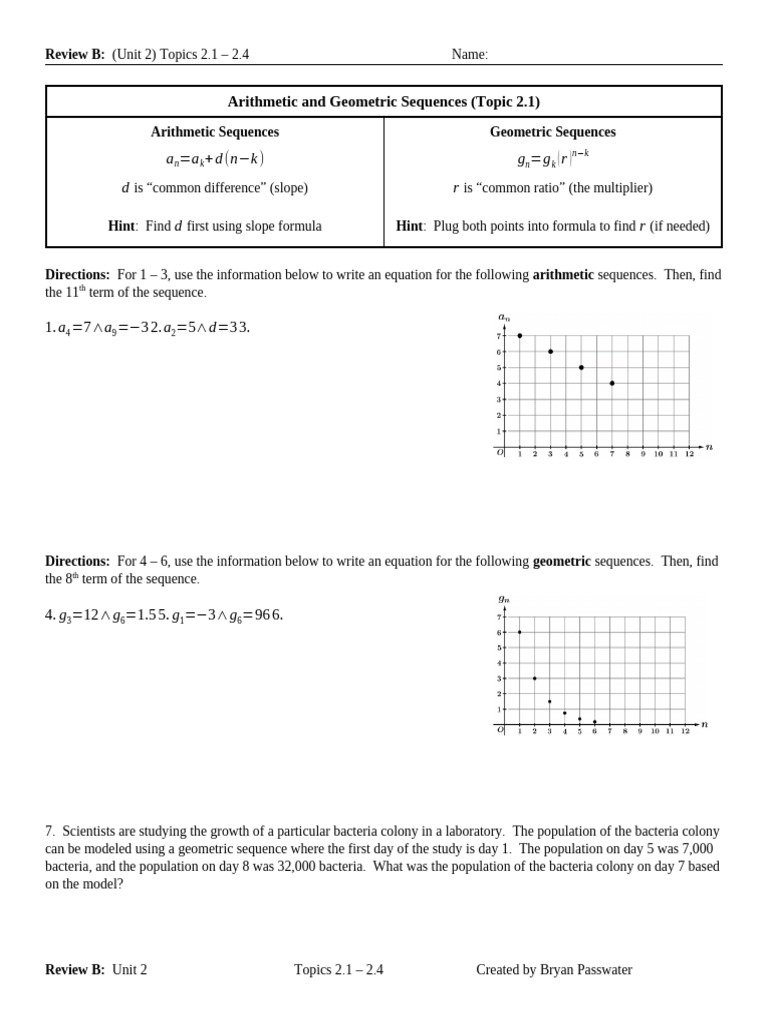 Arithmetic & Exponential Sequences Review | PDF | Function (Mathematics ...