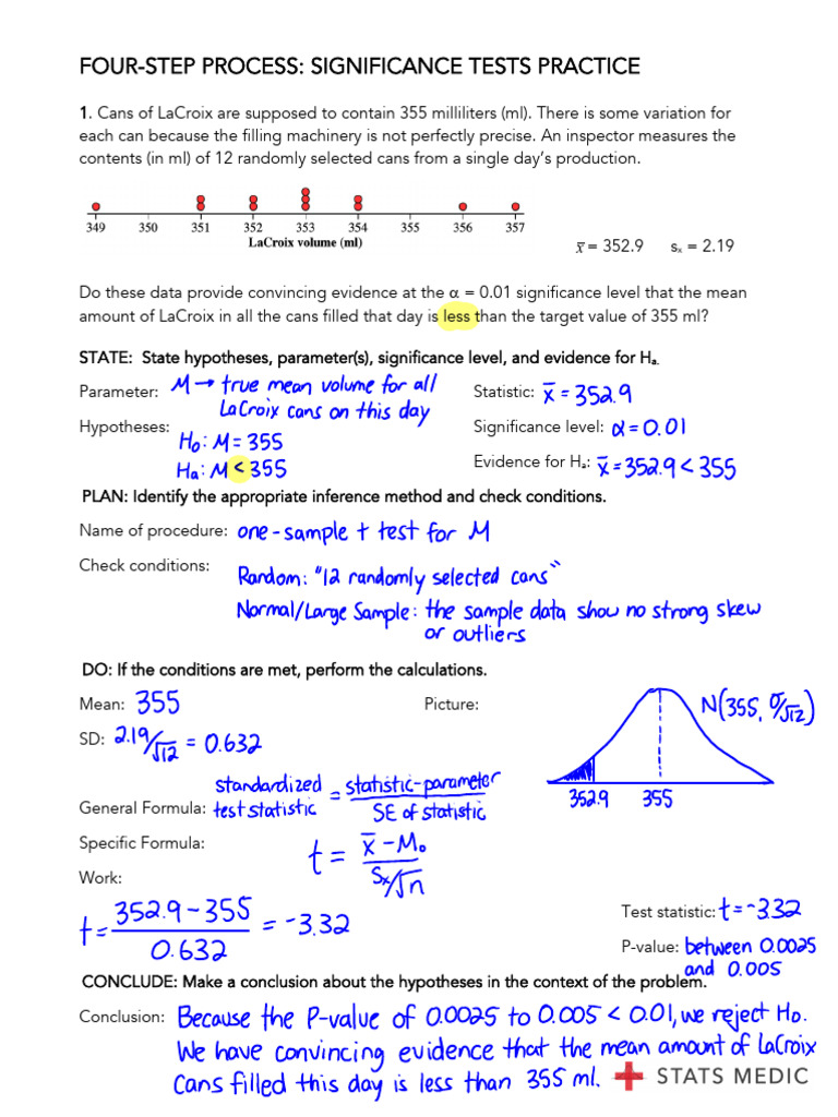 Significance+Tests+Four Step+Practice+Answer+Key+ +Intro+Stats+ +Stats ...