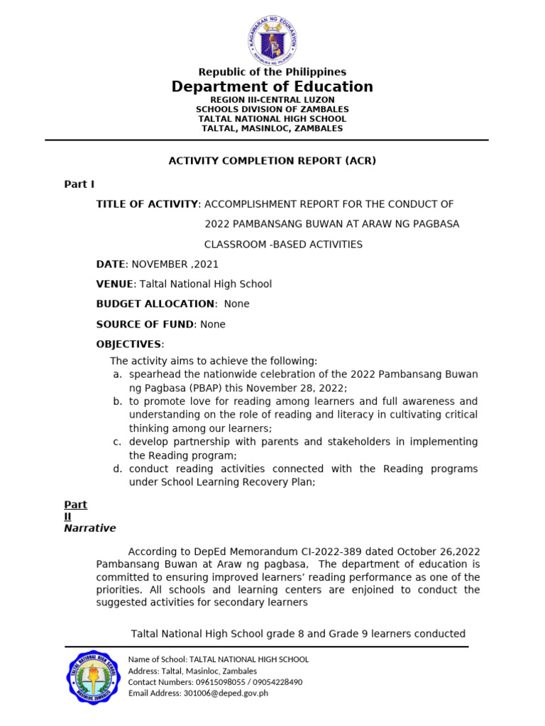 National Reading Month Grade 8 ACR HEESPINOSA | PDF | Learning | Cognition