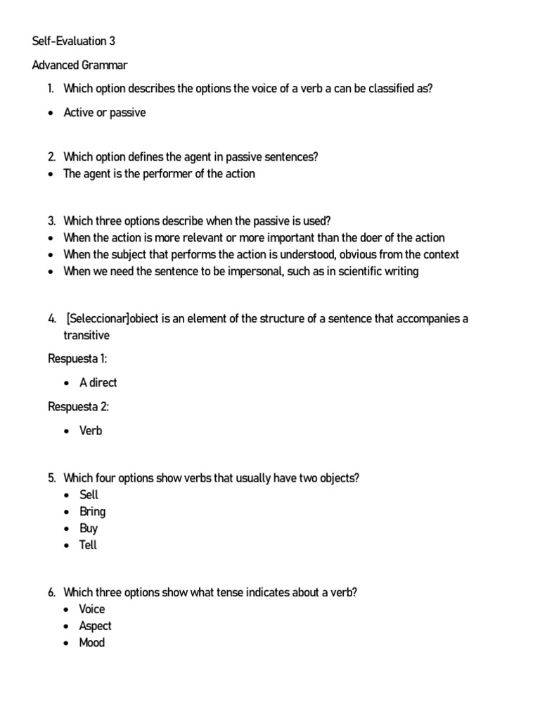 Advanced Grammar Self-Evaluation | PDF | Verb | Grammar