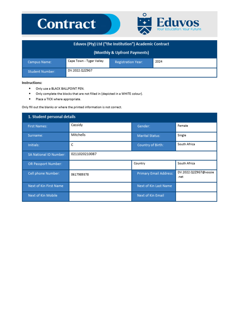 Eduvos 2024 Academic Contract Details | PDF | Contractual Term | Credit History