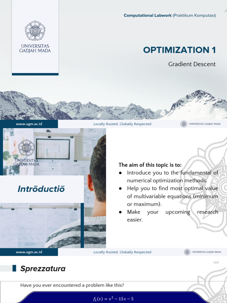 PRAKKOMP 13 Optimization Gradient Descent | PDF | Gradient | Equations