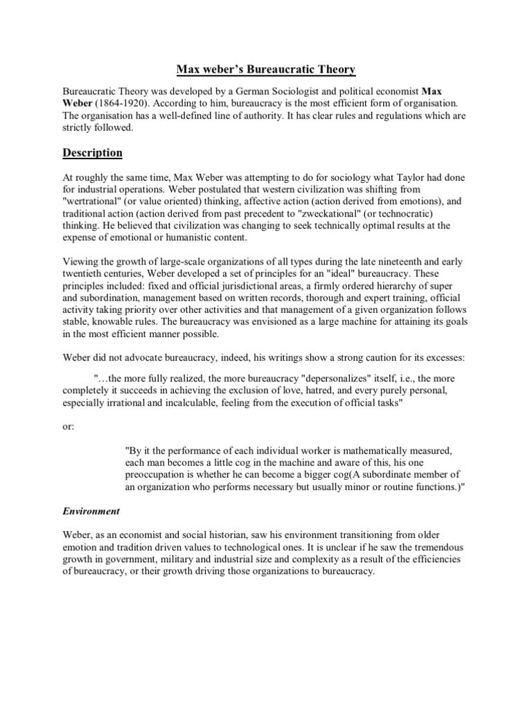 Bureaucratic Theory Max Weber Bureaucratic Theory Max Weber