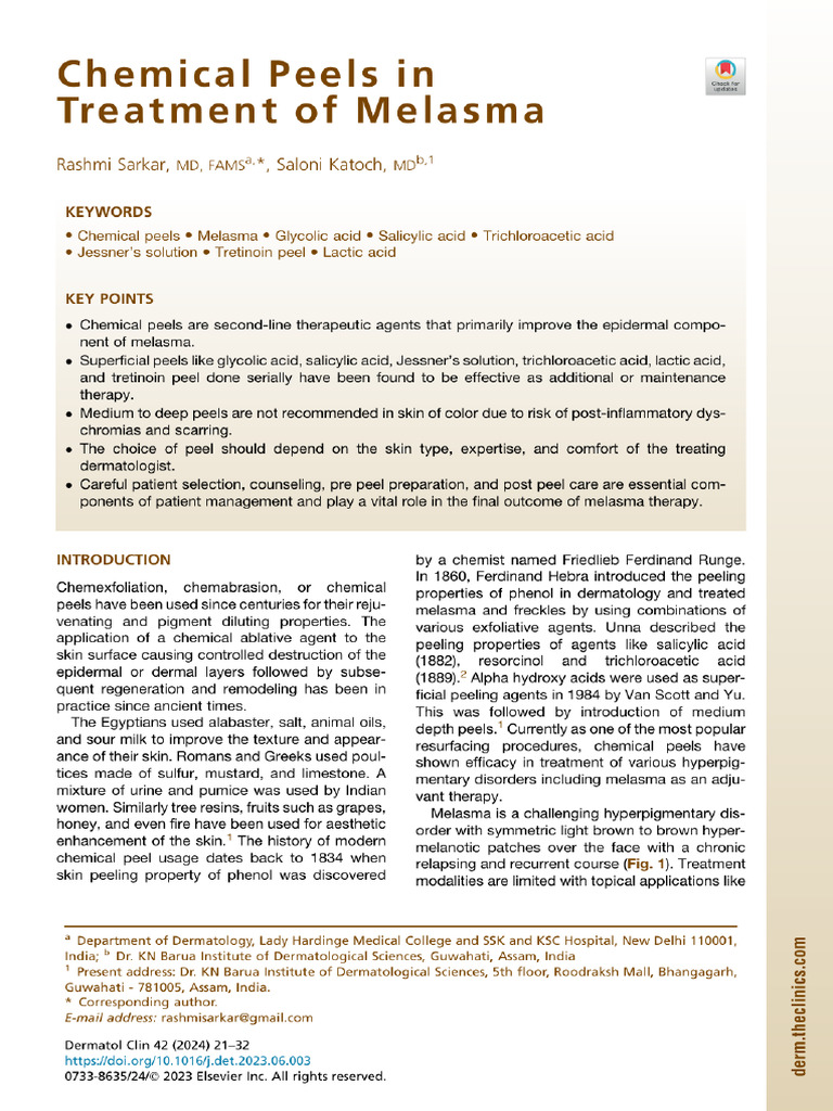 Sarkar, Rashmi (Author) - Katoch, Saloni (Author) - Chemical Peels in Treatment of Melasma (2024 ...