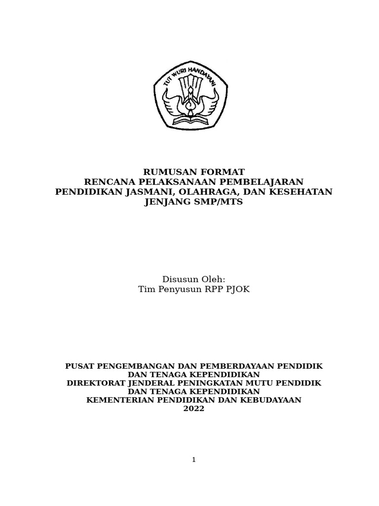 SMSTER (1 DAN 2) KLS 9 RUMUSAN FORMAT RPP SMP PJOK | PDF