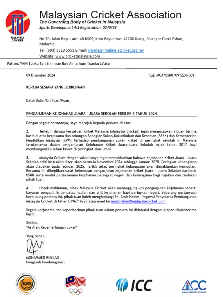 Surat Penganjuran Nsc 2024 | PDF