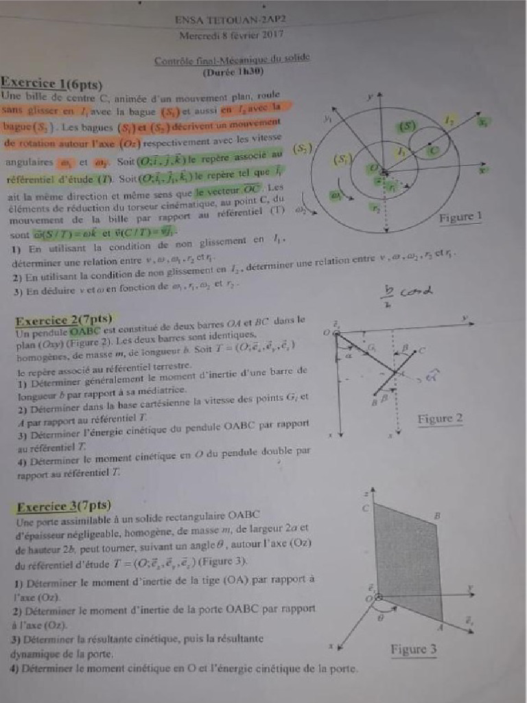 Contrôles de Mécanique 2-Parrainage-Partie 1 | PDF