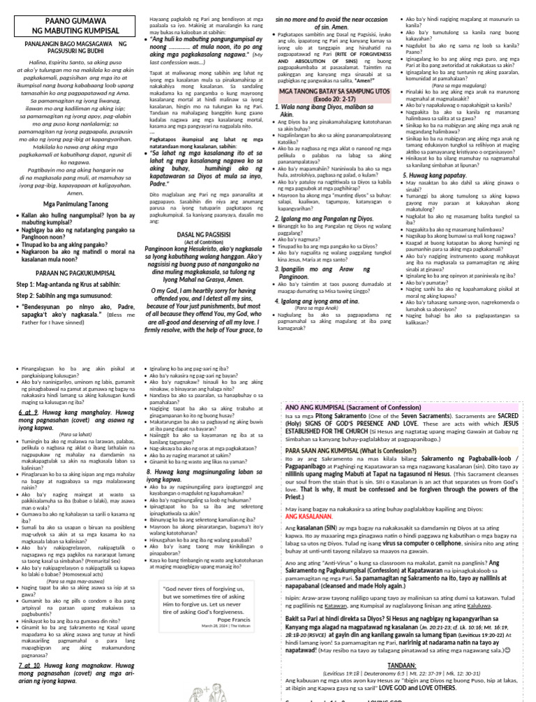 Confession Guide (Revised - Tagalog) | PDF