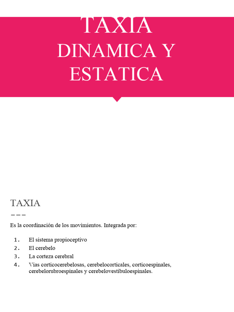 Taxia: Dinámica, Estática y Patologías | PDF | Cerebelo | Sistema nervioso