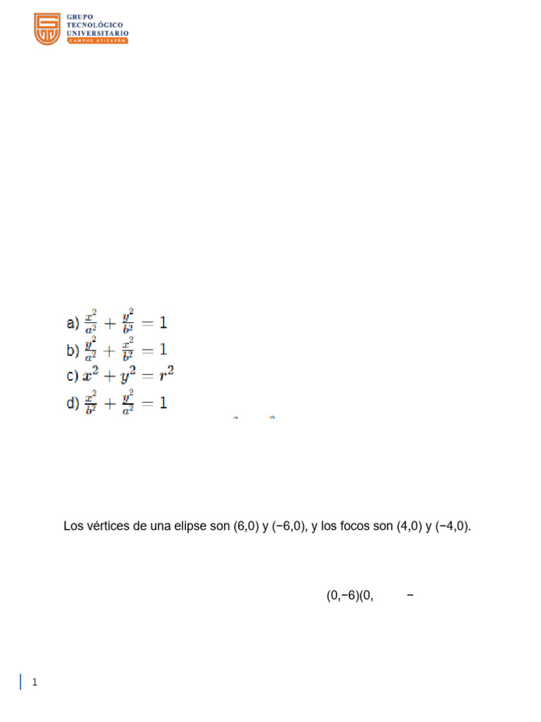 Examen de Elipses para Bachillerato | PDF | Elipse | Geometría del plano euclidiano