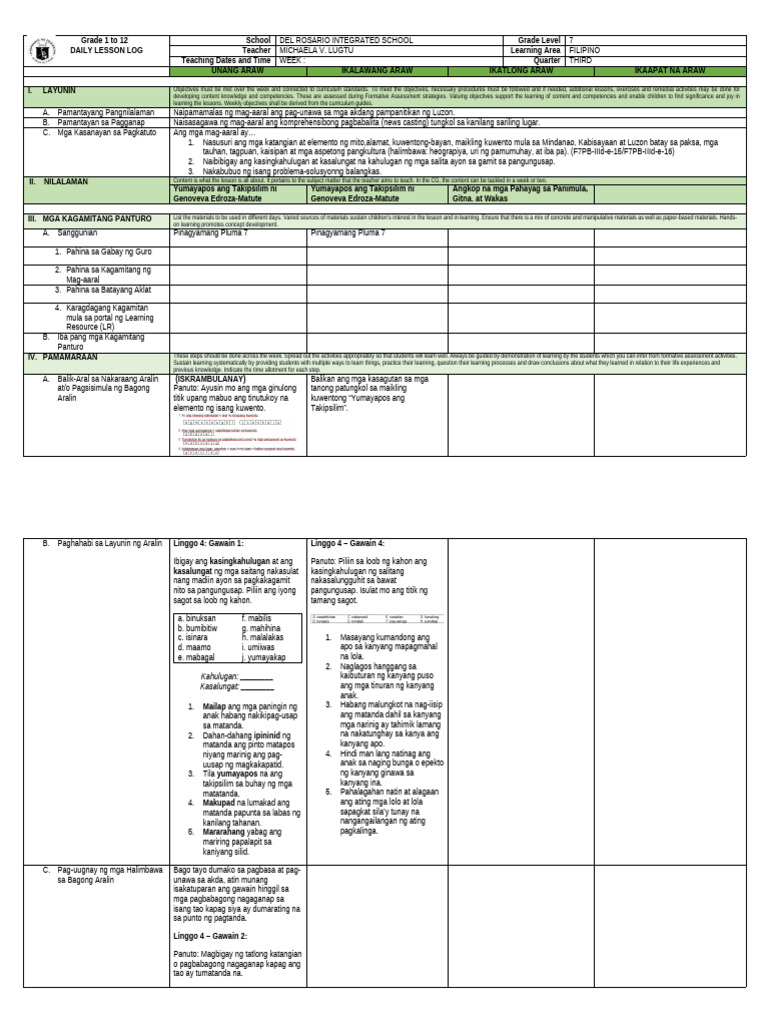 Filipino 7 - Yumayapos Ang Takipsilim | PDF