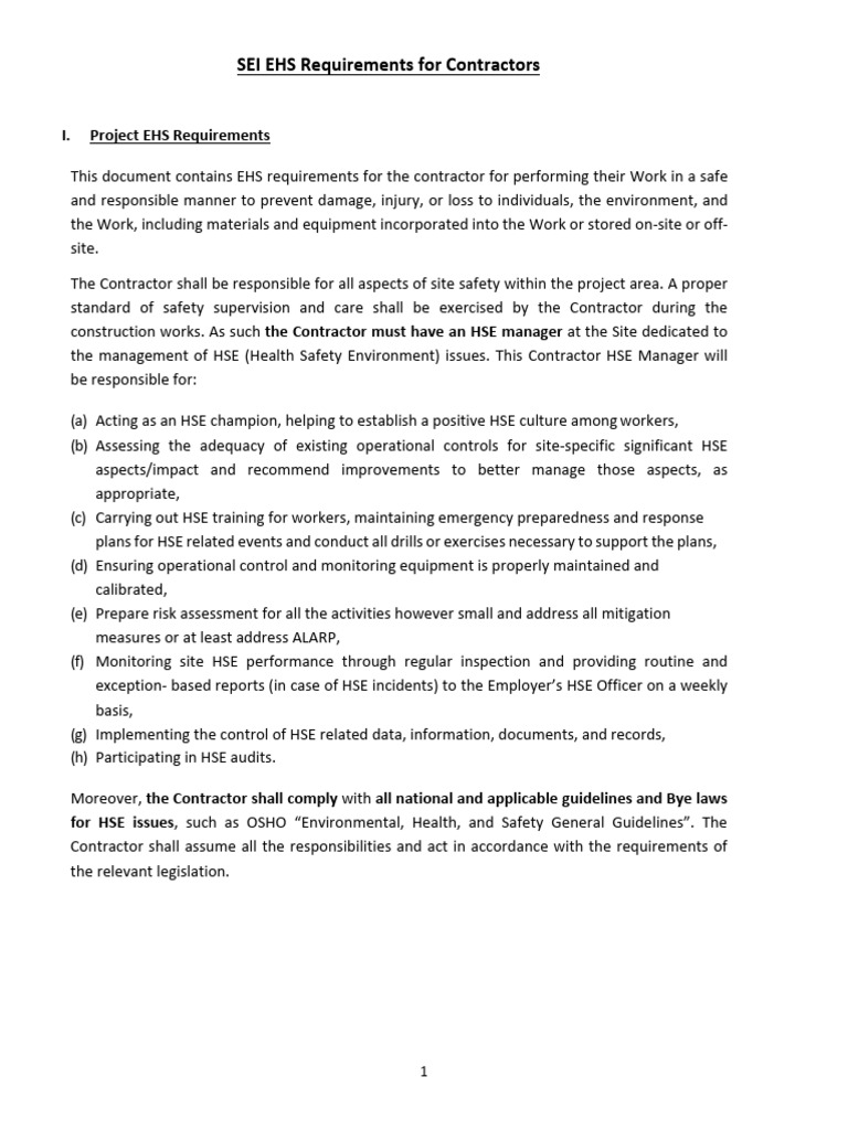 EHS Contractor Requirements Guide | PDF | Personal Protective Equipment ...