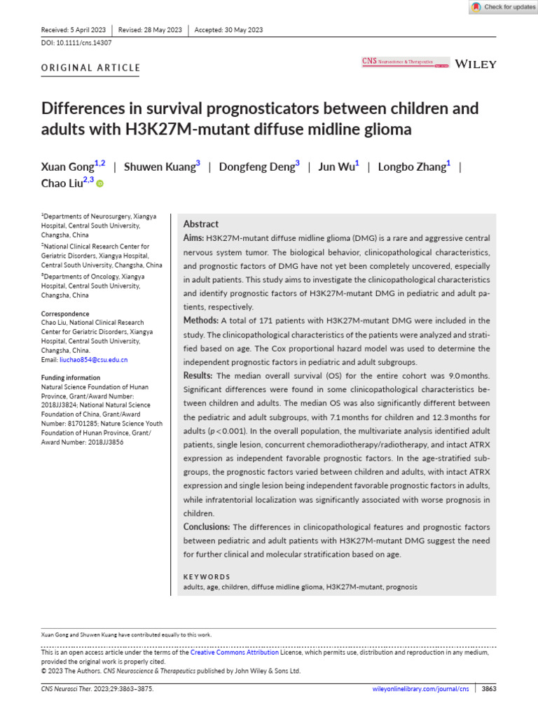 CNS Neuroscience Therapeutics - 2023 - Gong - Differences in Survival ...