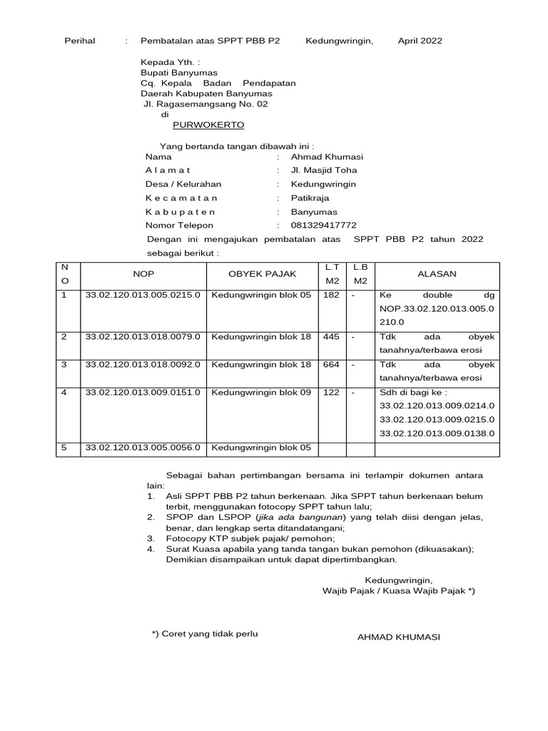 Permohonan pembatalan sppt | PDF Permohonan pembatalan sppt | PDF