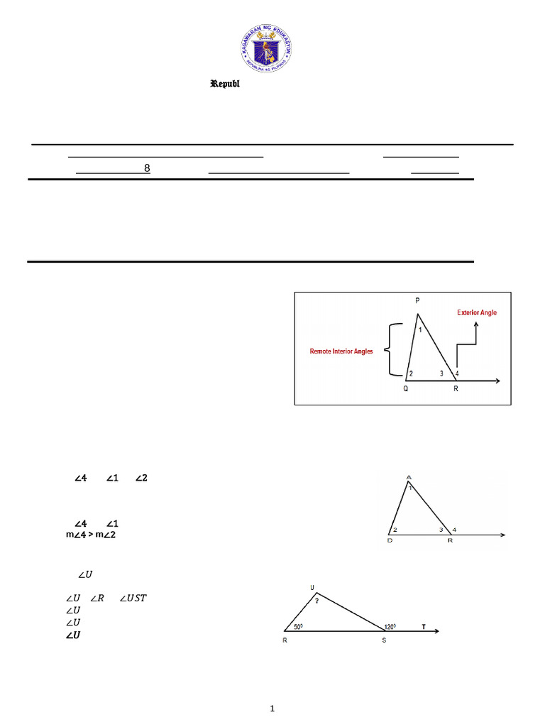 Math 8 Q4 Week 1 9 LAS | PDF | Triangle | Mathematics