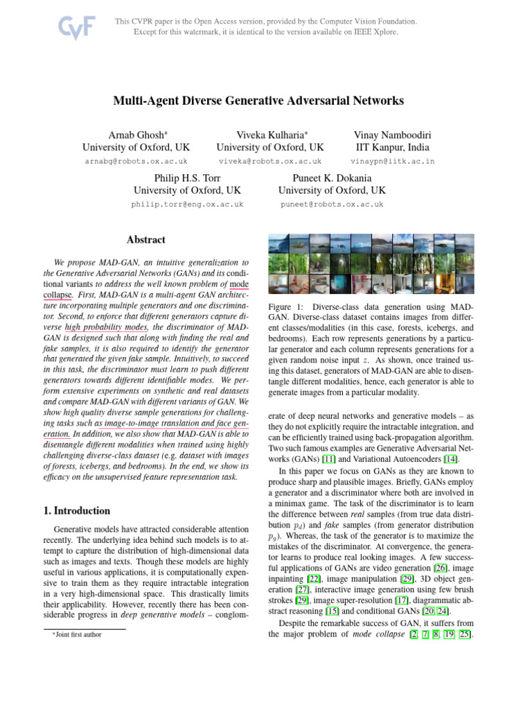 Multi-Agent Diverse Generative CVPR 2018 Paper | PDF | Applied Mathematics | Machine Learning