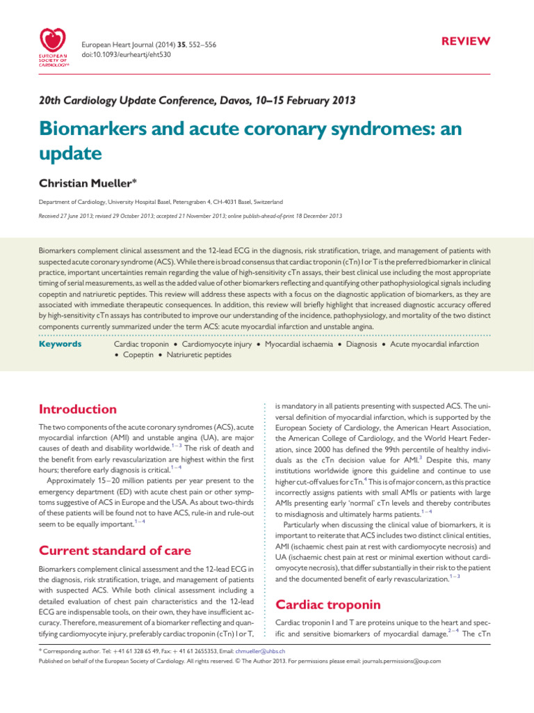 Biomarkers and acute coronary syndromes | PDF | Myocardial Infarction | Biomarker (Medicine)
