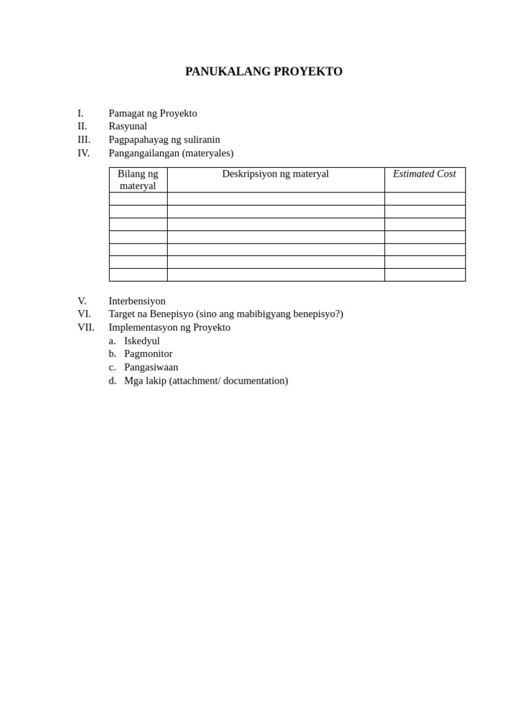 Panukalang Proyekto Template | PDF