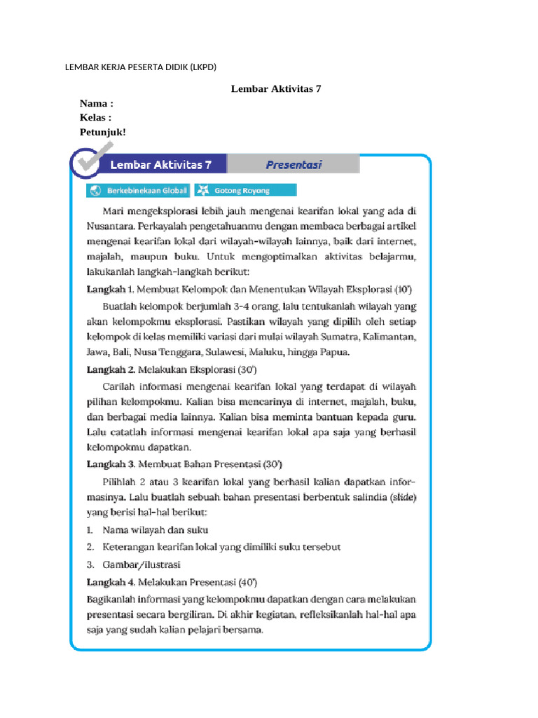 Lembar Kerja Peserta Didik (LKPD 7) | PDF