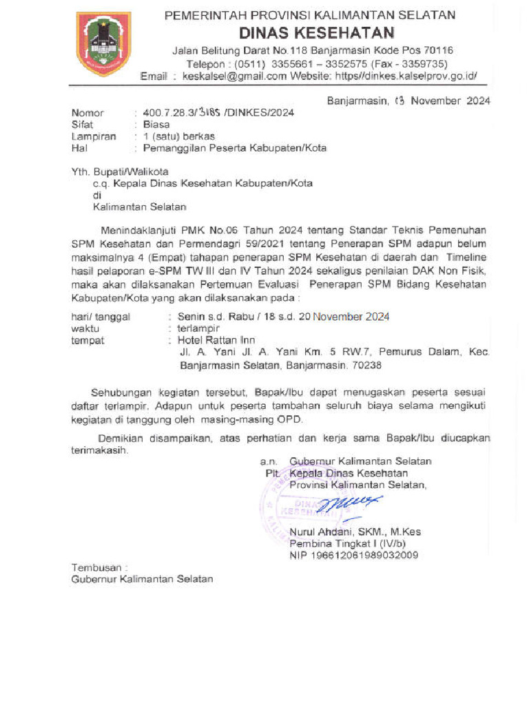 Surat Peserta KabupatenKota Evaluasi SPM | PDF
