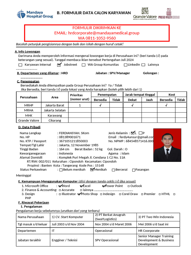 Formulir Data Calon Karyawan HRD | PDF