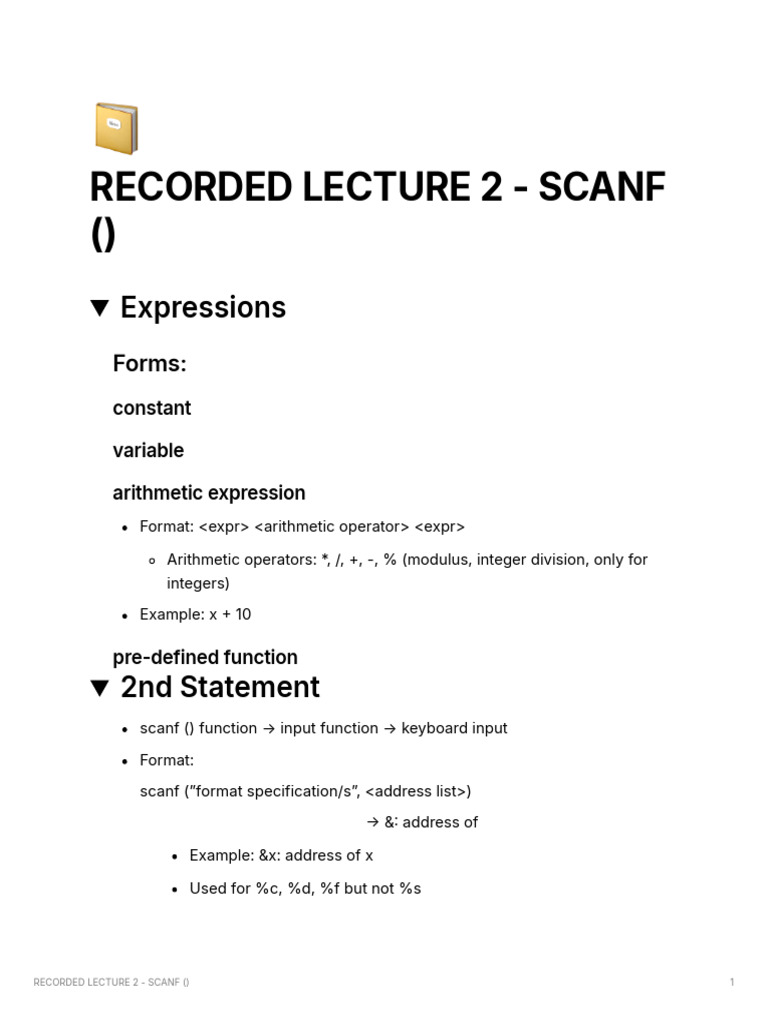 C SCANF NOTES | PDF | Mathematics | Computer Science