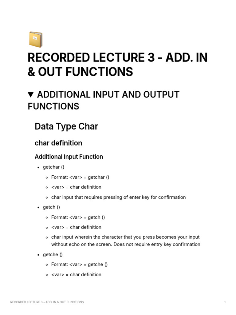 C Additional In-Out Functions Notes | PDF | Computer Engineering ...