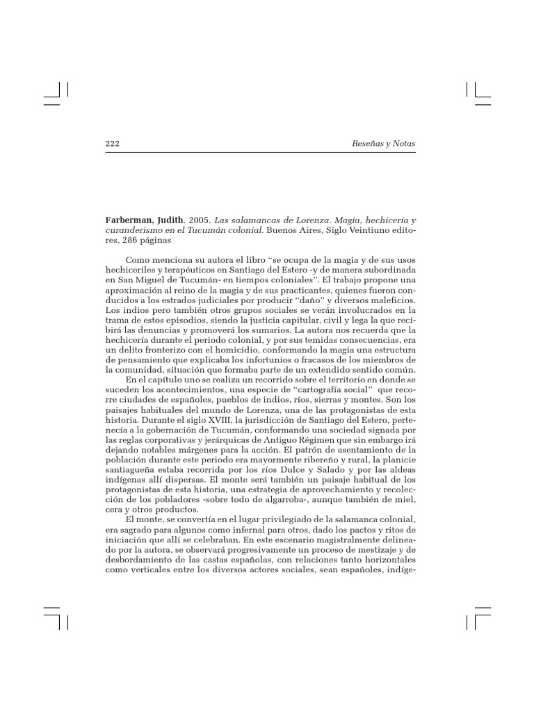 Reseña - (Resumen Contenido) - Las Salamancas de Lorenza-Farberman-J | PDF | Brujería | Sociedad