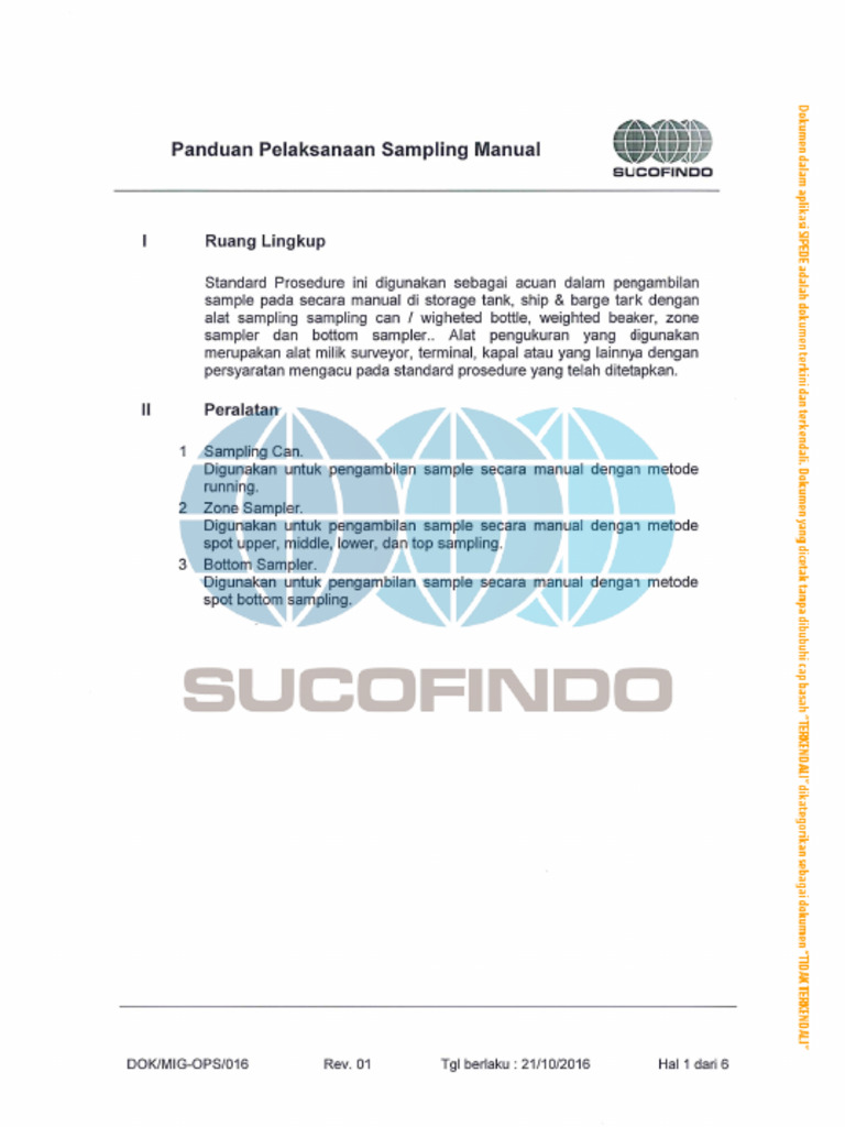 CP 2.1 SOP Manual Sampling | PDF
