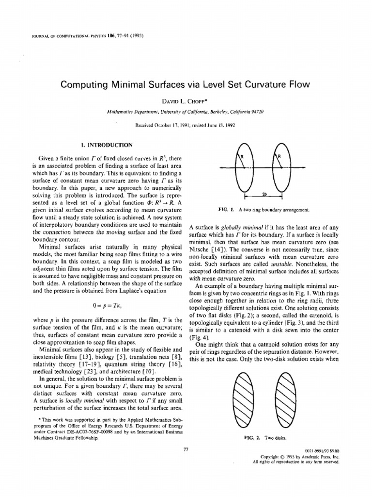 1993_Computing Minimal Surfaces via Level Set Curvature Flow | PDF