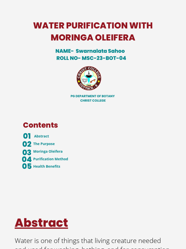 Water Purification With Moringa Oleifera | PDF