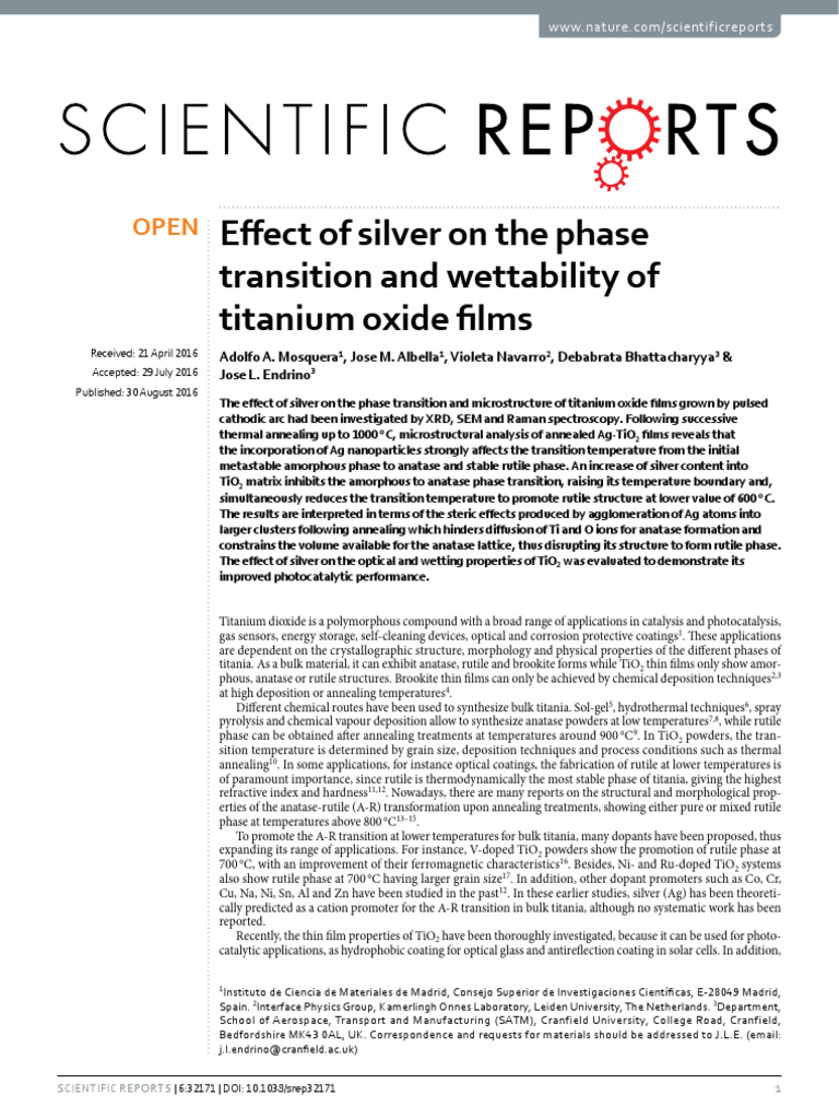 Silver's Impact on TiO2 Phase Transition | PDF | Titanium Dioxide | X ...