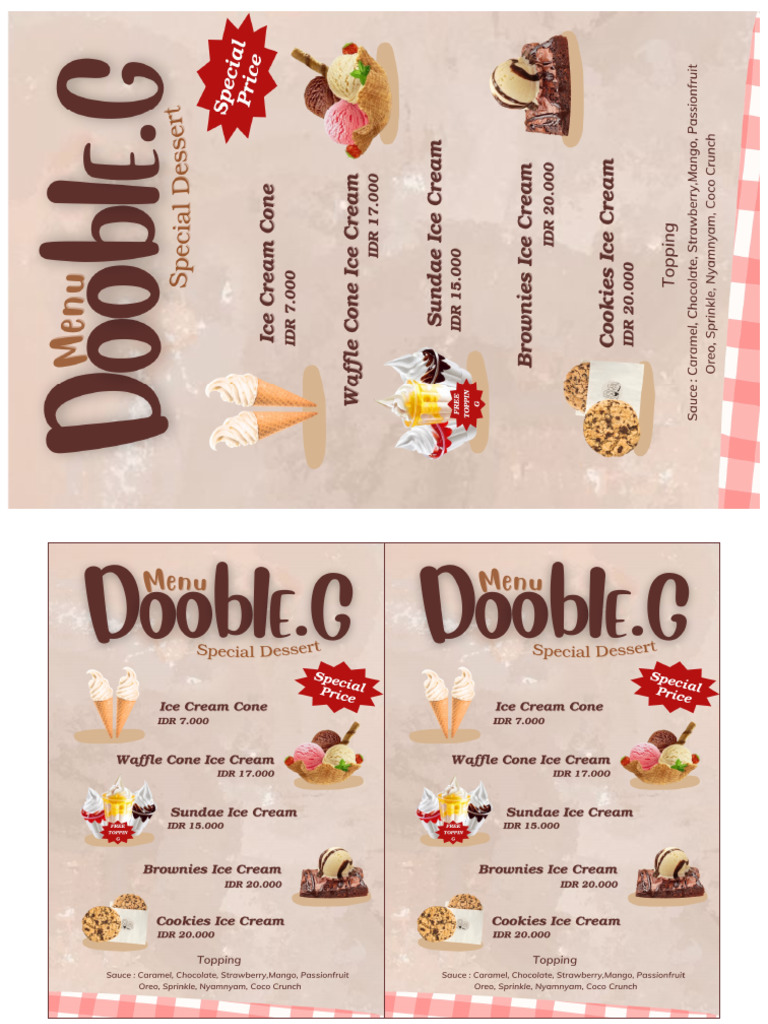 Menu Es Krim - A3+ - AC260 - 2 LBR | PDF | Ice Cream | Cattle Products