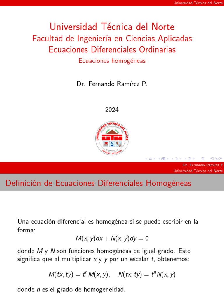 EDOs Homogenea | PDF | Ecuaciones | Ecuación diferencial ordinaria