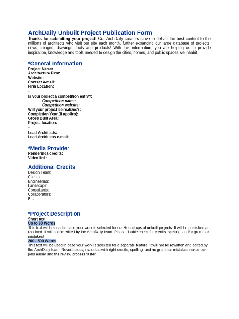 ArchDaily Unbuilt Project Publication Form | PDF