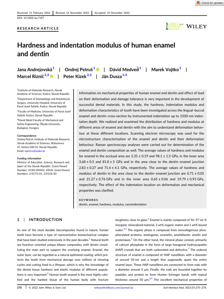 Surface Interface Analysis - 2022 - Andrejovská - Hardness and Indentation Mo | PDF | Tooth ...