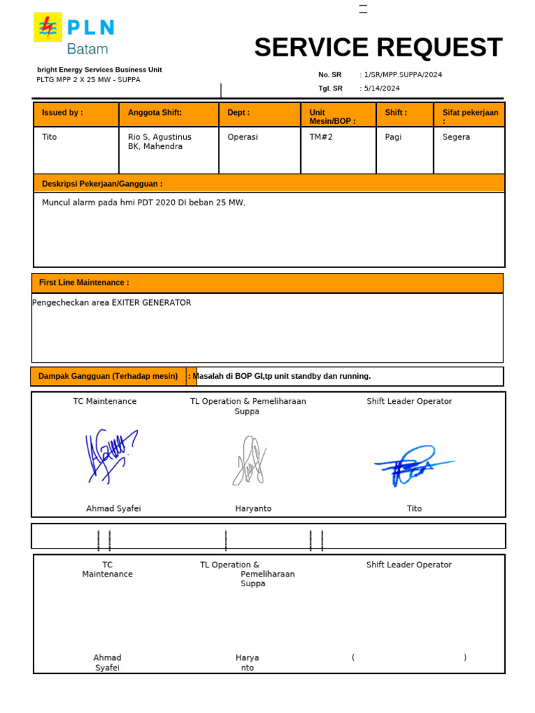 Service Request for PLTG MPP 25 MW Unit | PDF