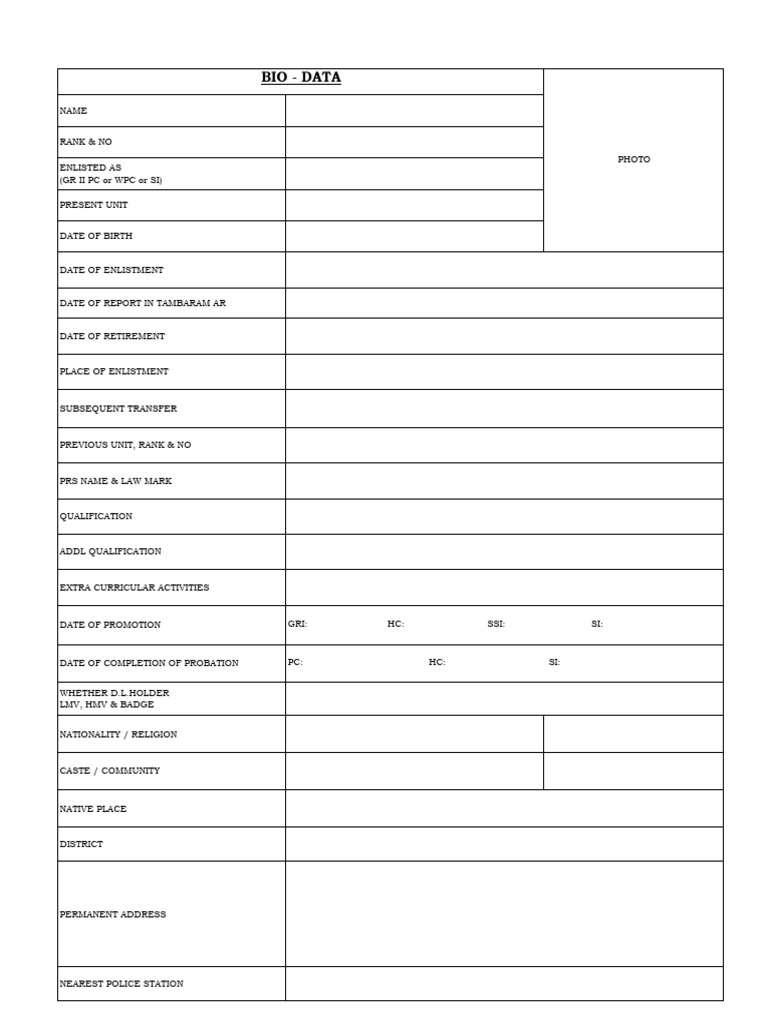 Bio Data Empty | PDF