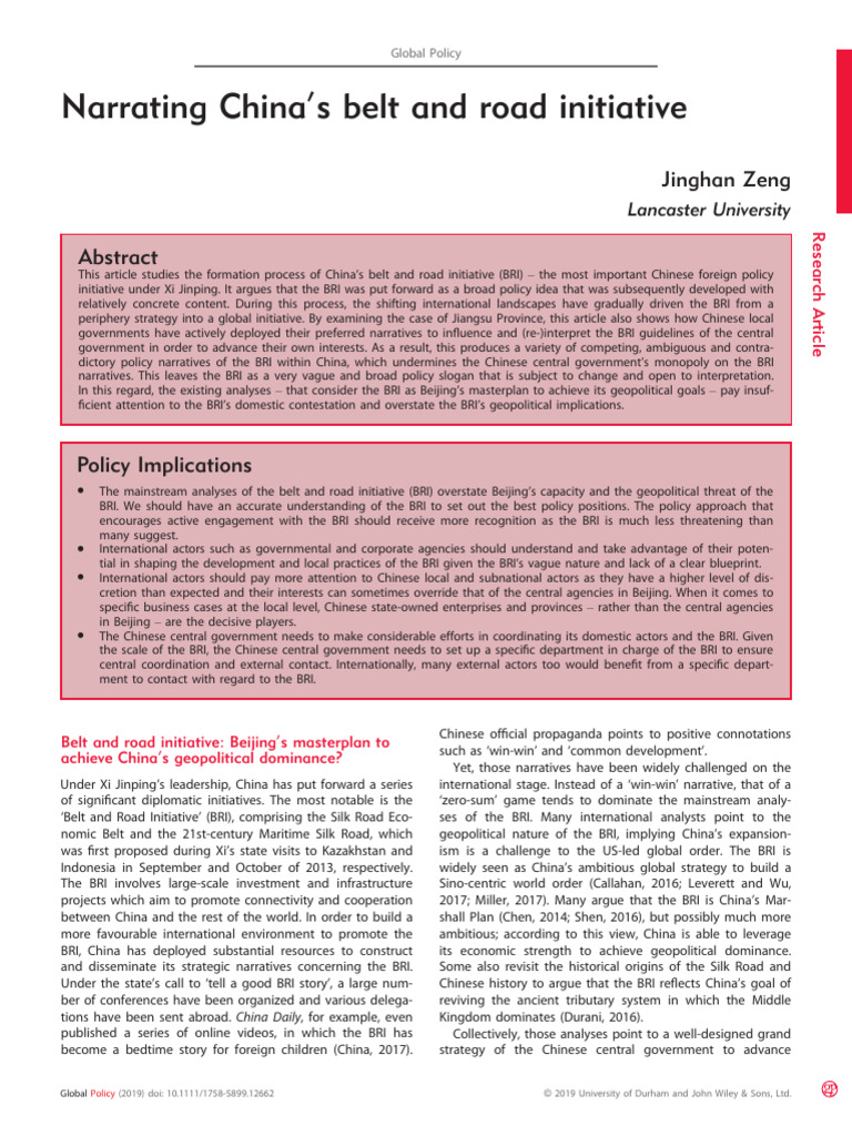 Narrating Chinas Belt and Road Initiative | PDF | China | World Politics