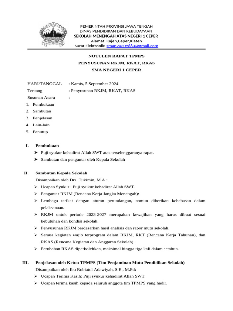 NOTULEN RAPAT TPMPS 31 JANUARI 2022 | PDF