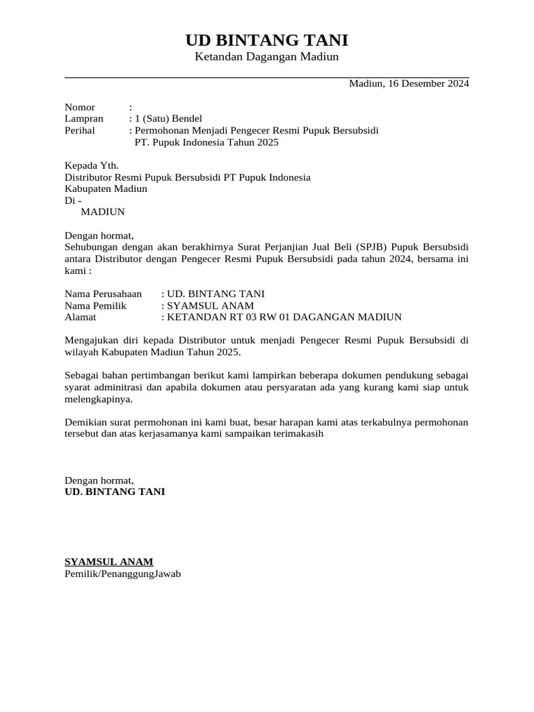 SURAT PERMOHONAN KPL 2025 | PDF