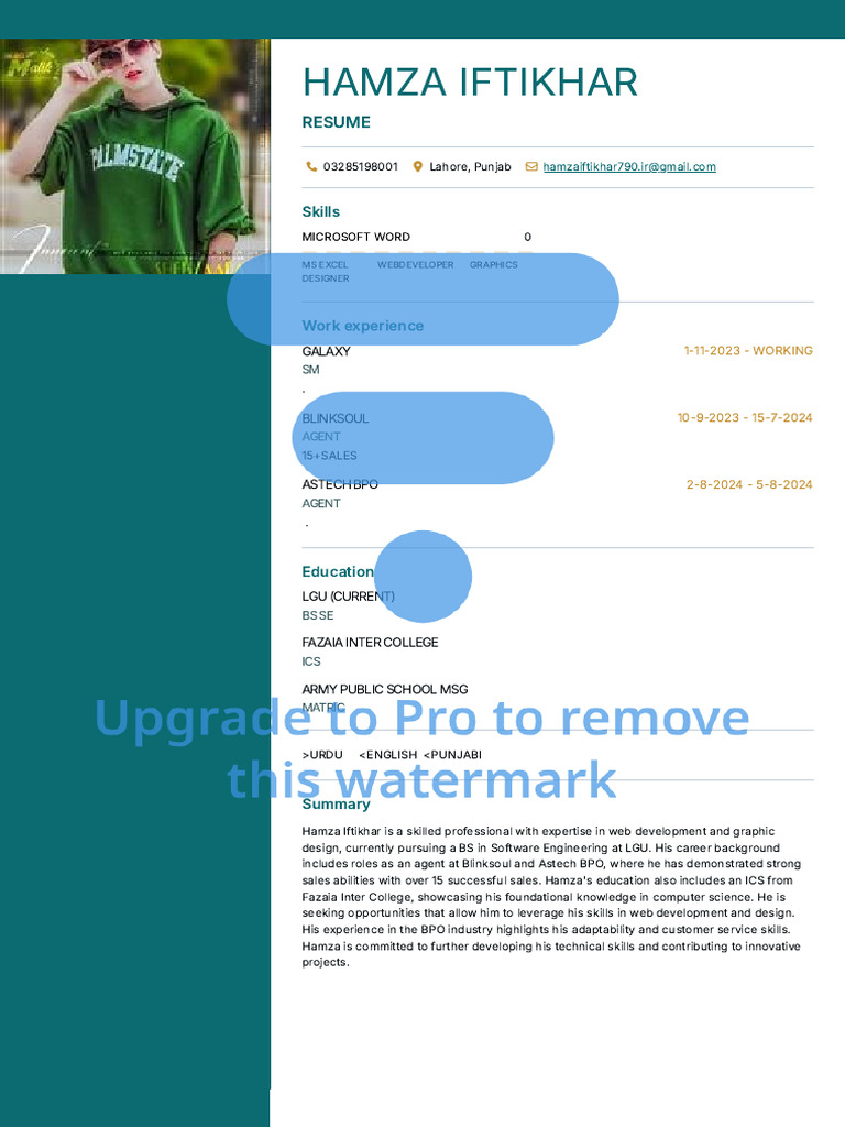 Hamza Iftikhar VisualCV Resume | PDF