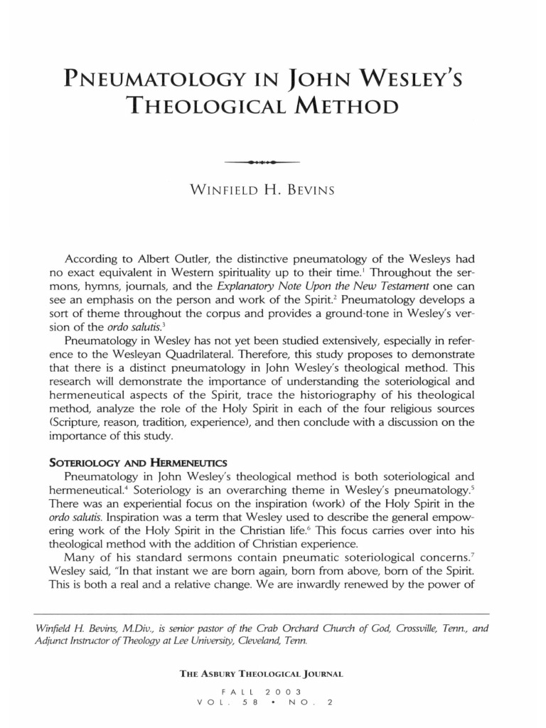 Wesley's Pneumatology and Theological Method | PDF | John Wesley ...