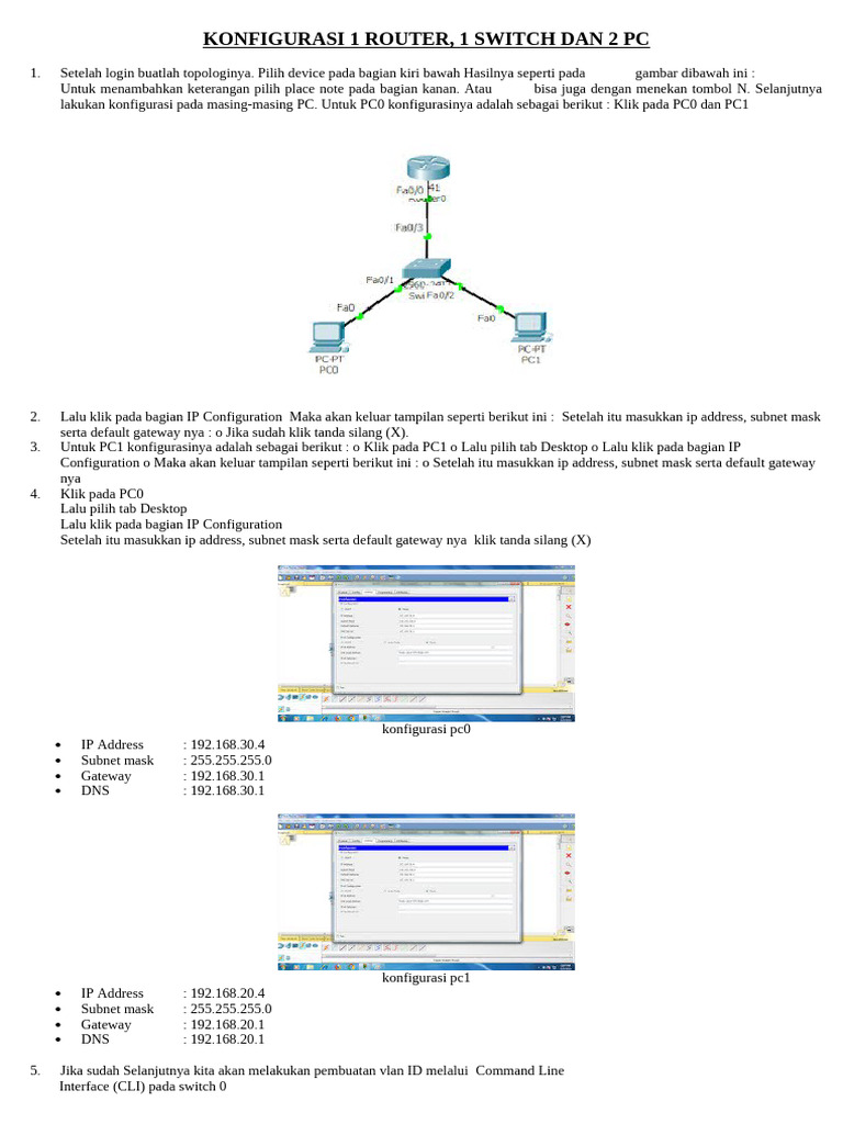 Konfigurasi 1 Router, 1 Switch Dan 2 PC | PDF