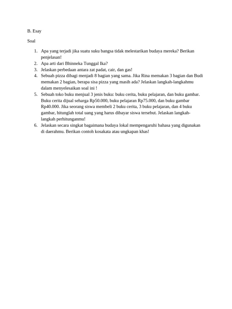 Soal Esay.evaluasi (2) | PDF