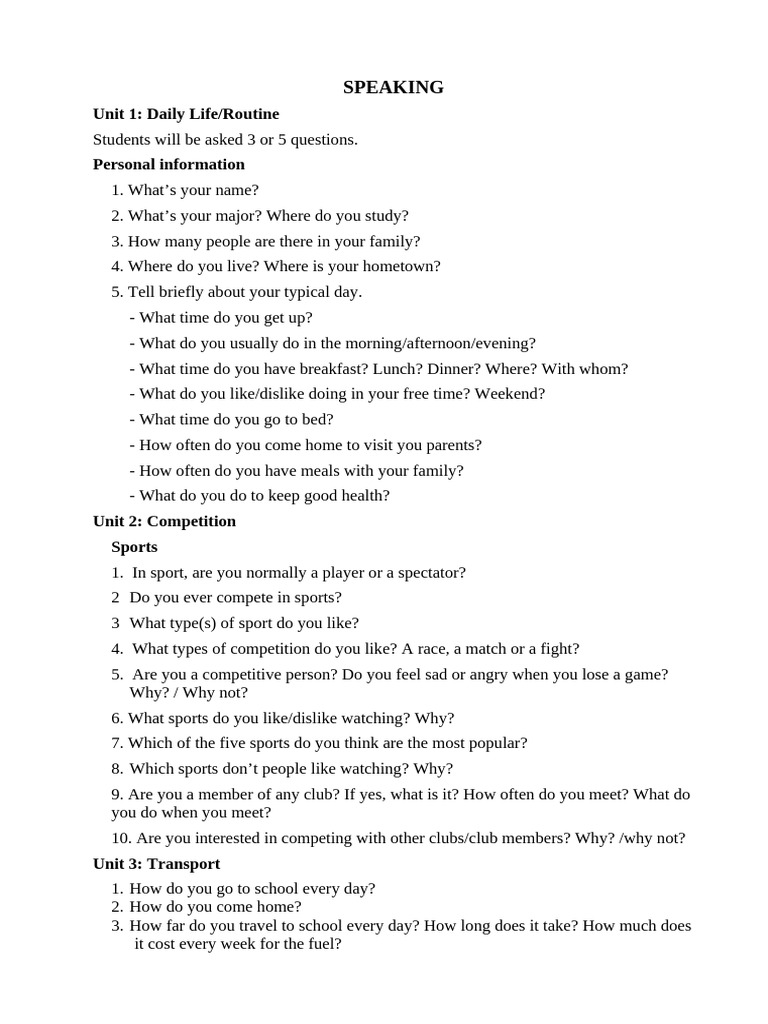 General English 1 - Speaking Questions | PDF